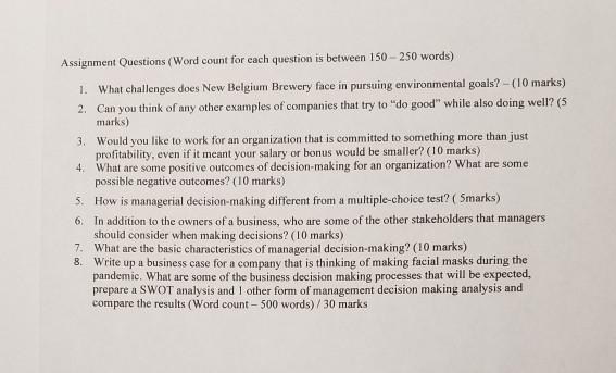 Solved Assignment Questions (Word count for cach question is | Chegg.com