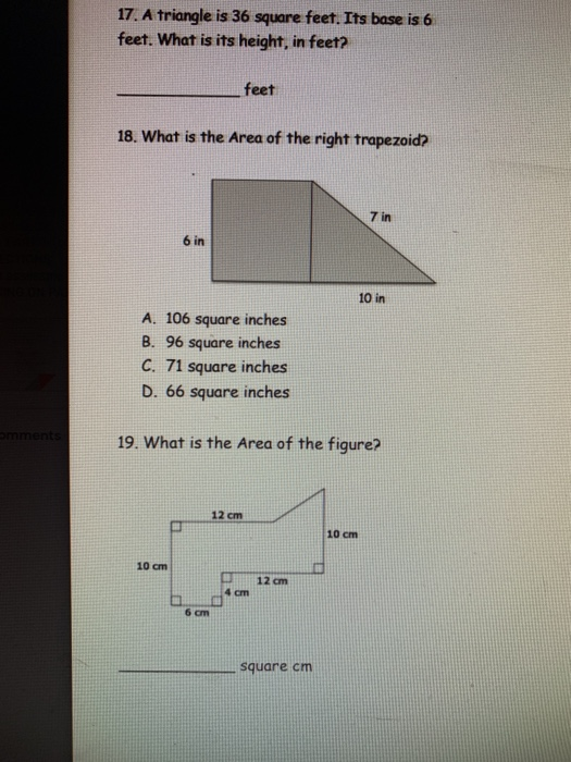 Solved 17 A Triangle Is 36 Square Feet Its Base Is 6 Feet Chegg solved-17-a-triangle-is-36-square-feet-its-base-is-6-feet-chegg