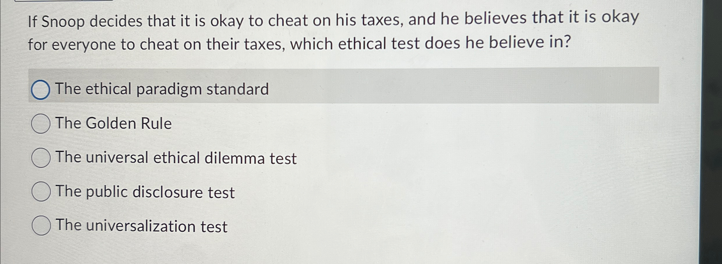Solved If Snoop decides that it is okay to cheat on his | Chegg.com