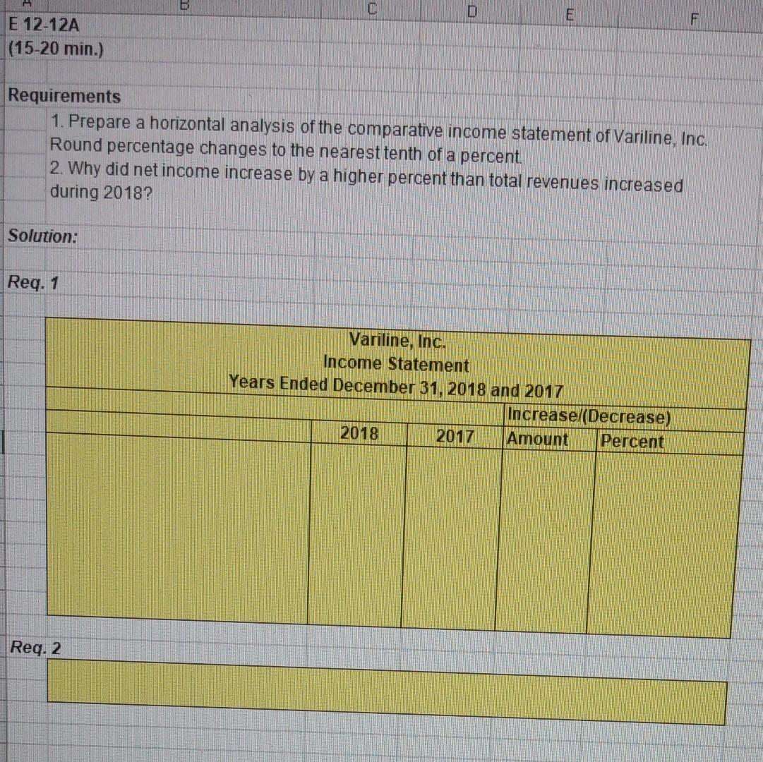 Solved E12-12A. Horizontal analysis (Learning Objective 2) | Chegg.com