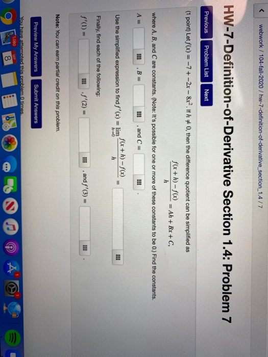 Solved webwork / 104-fall-2020 | Chegg.com