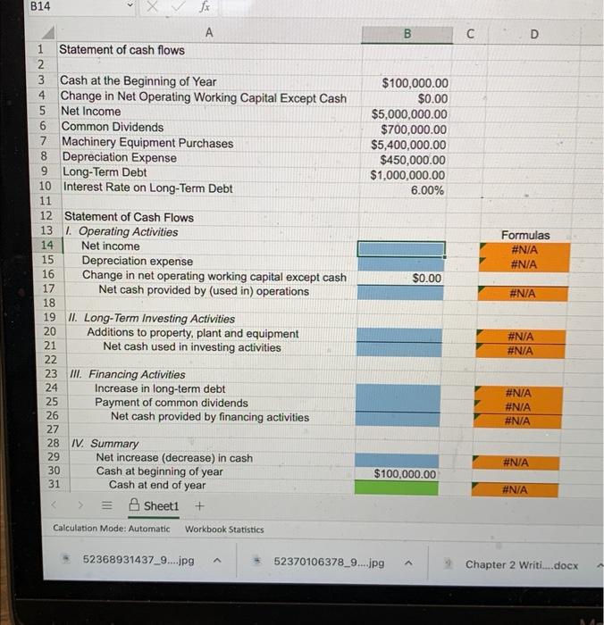 Solved Excel Online Structured Activity: Statement of cash | Chegg.com