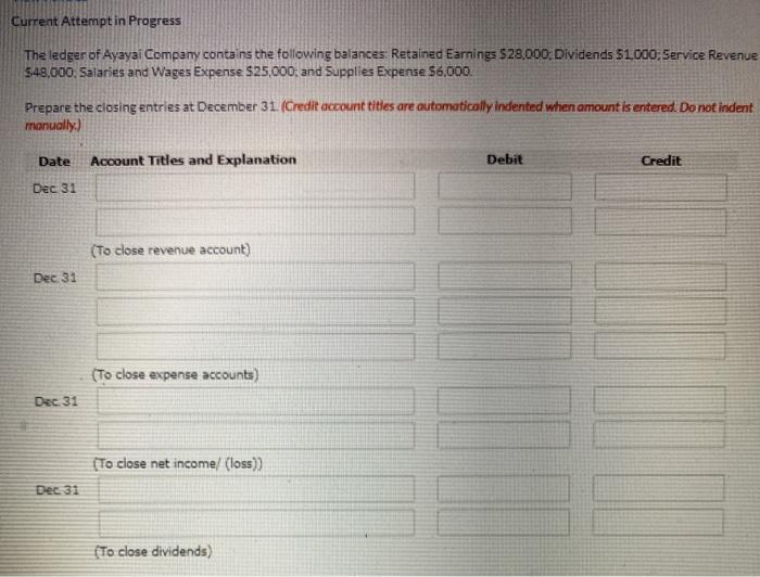Solved Current Attempt in Progress The ledger of Ayayai | Chegg.com