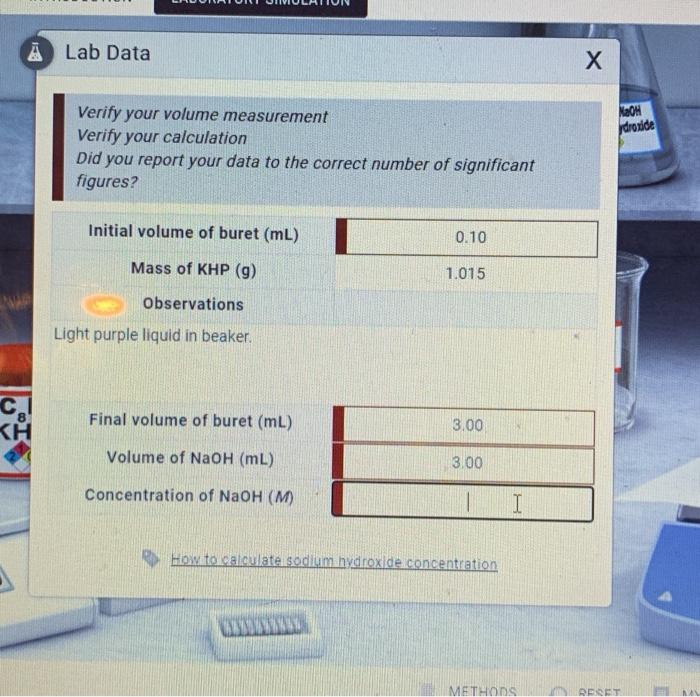 Solved A Lab Data х NaOH droxide Verify your volume | Chegg.com