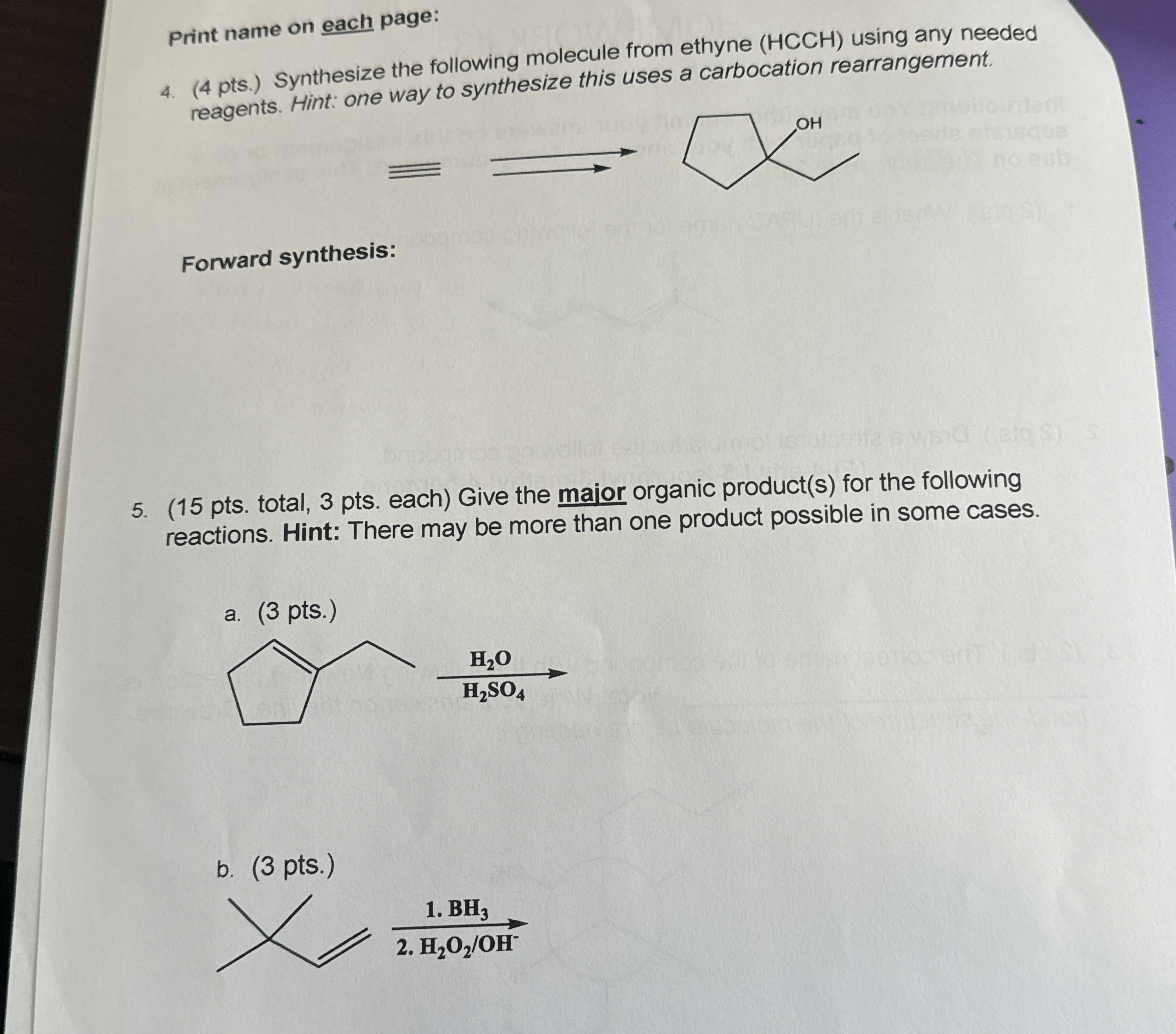 Solved Print name on each page:4. (4 ﻿pts.) ﻿Synthesize the | Chegg.com
