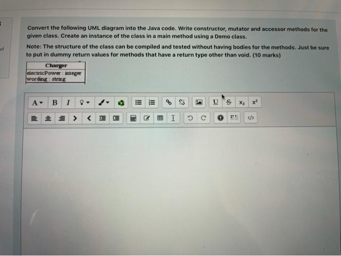 Solved of Convert the following UML diagram into the Java | Chegg.com