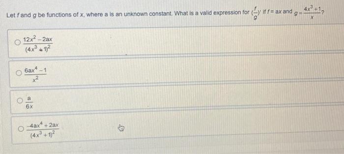 Solved Let f and g be functions of x, where a is an unknown | Chegg.com
