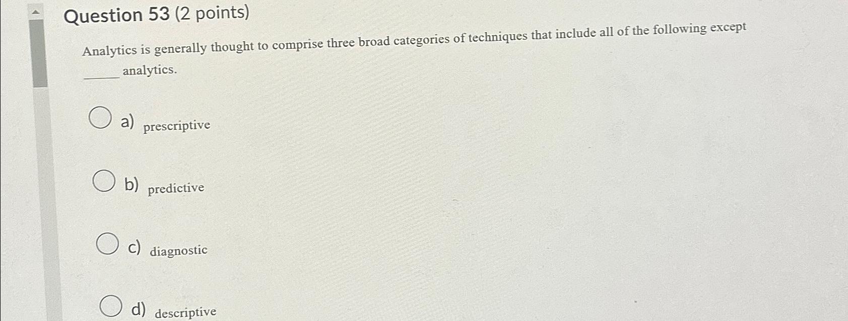 Solved Question 53 (2 ﻿points)Analytics is generally thought | Chegg.com
