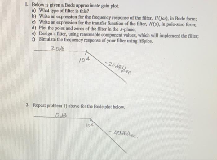 Solved 1. Below is given a Bode approximate gain plot. a) | Chegg.com