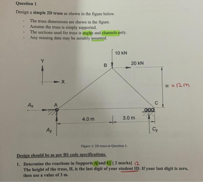 Solved Question 1 Design a simple 2D truss as shown in the | Chegg.com