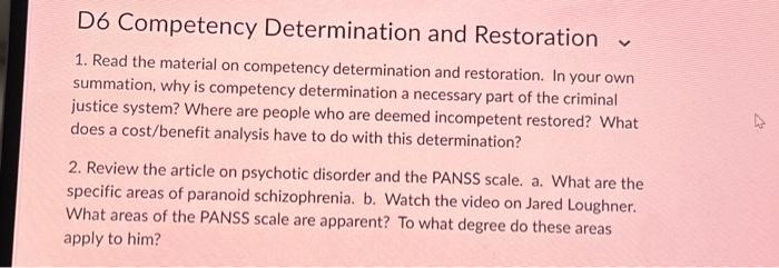 Solved Competency Determination and Restoration 1. Read the | Chegg.com