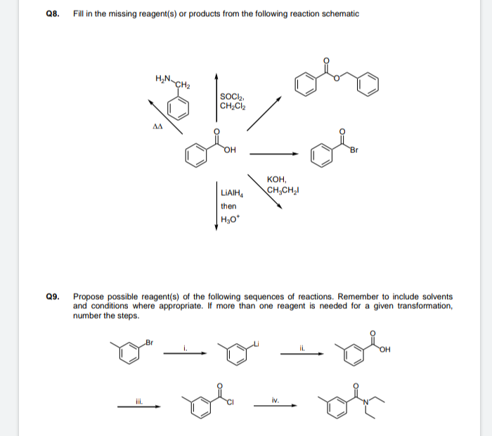 Solved Q8. Fill in the missing reagent(s) or products from | Chegg.com
