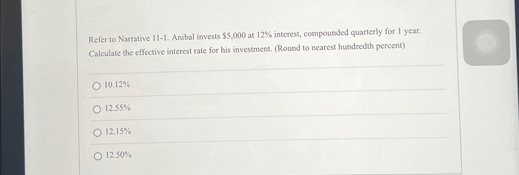 Solved Refer to Narrative 11-1. ﻿Anibal invests $5,000 ﻿at | Chegg.com