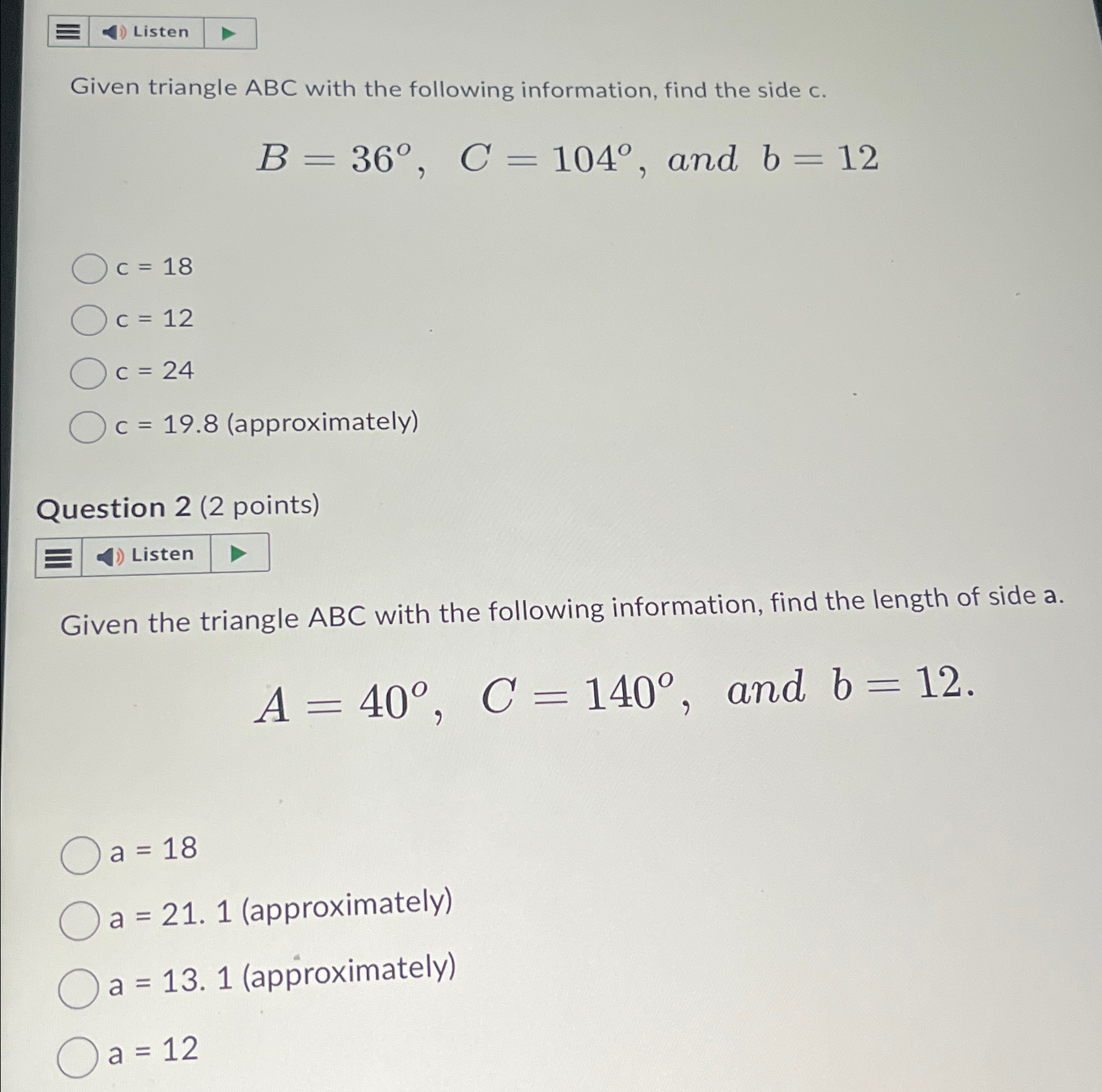 Solved ListenGiven triangle ABC with the following | Chegg.com