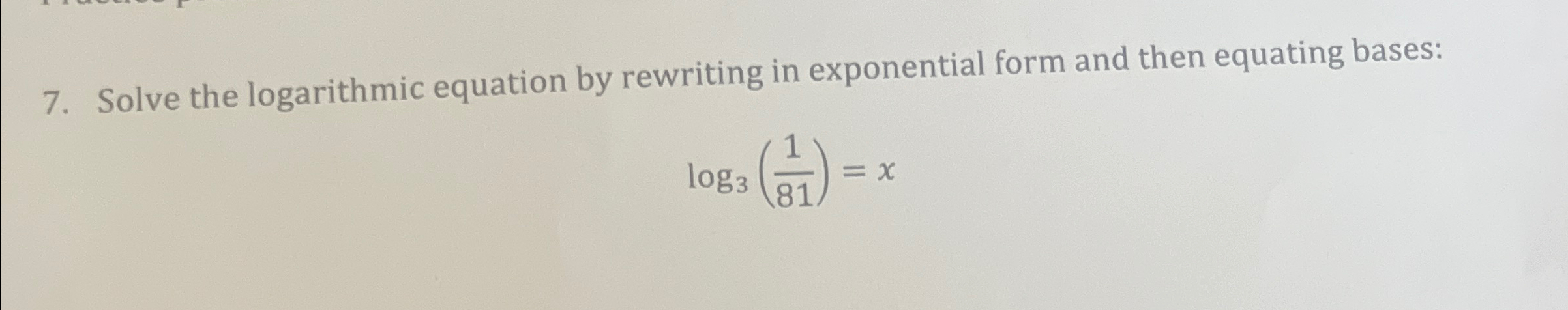 Solved Solve the logarithmic equation by rewriting in | Chegg.com