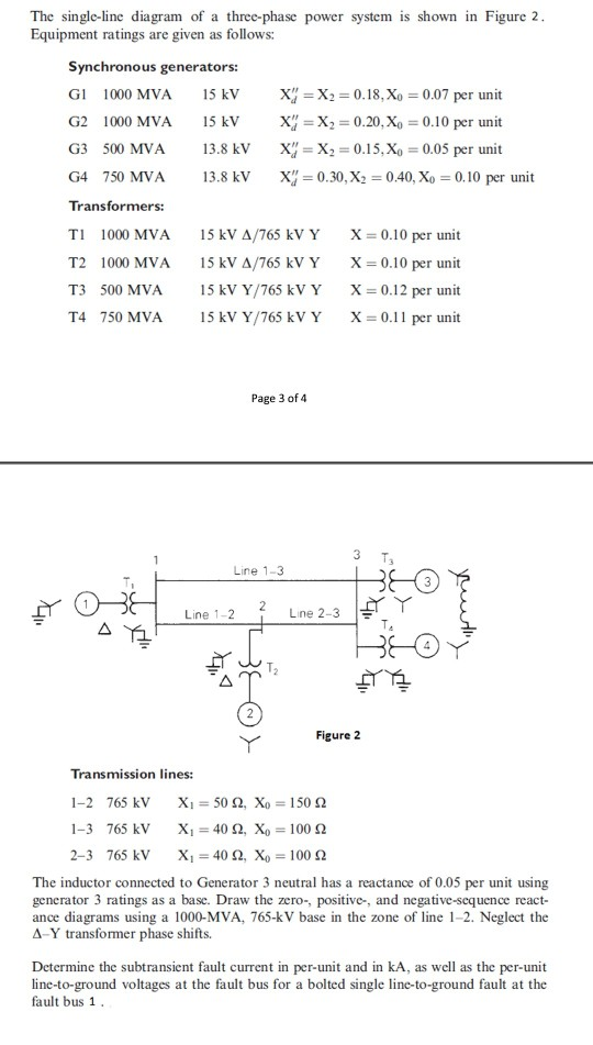 Solved The single-line diagram of a three-phase power system | Chegg.com