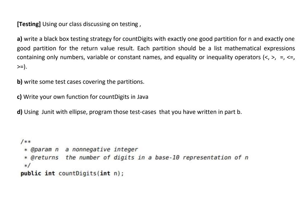 Solved [Testing] Using our class discussing on testing, a) | Chegg.com