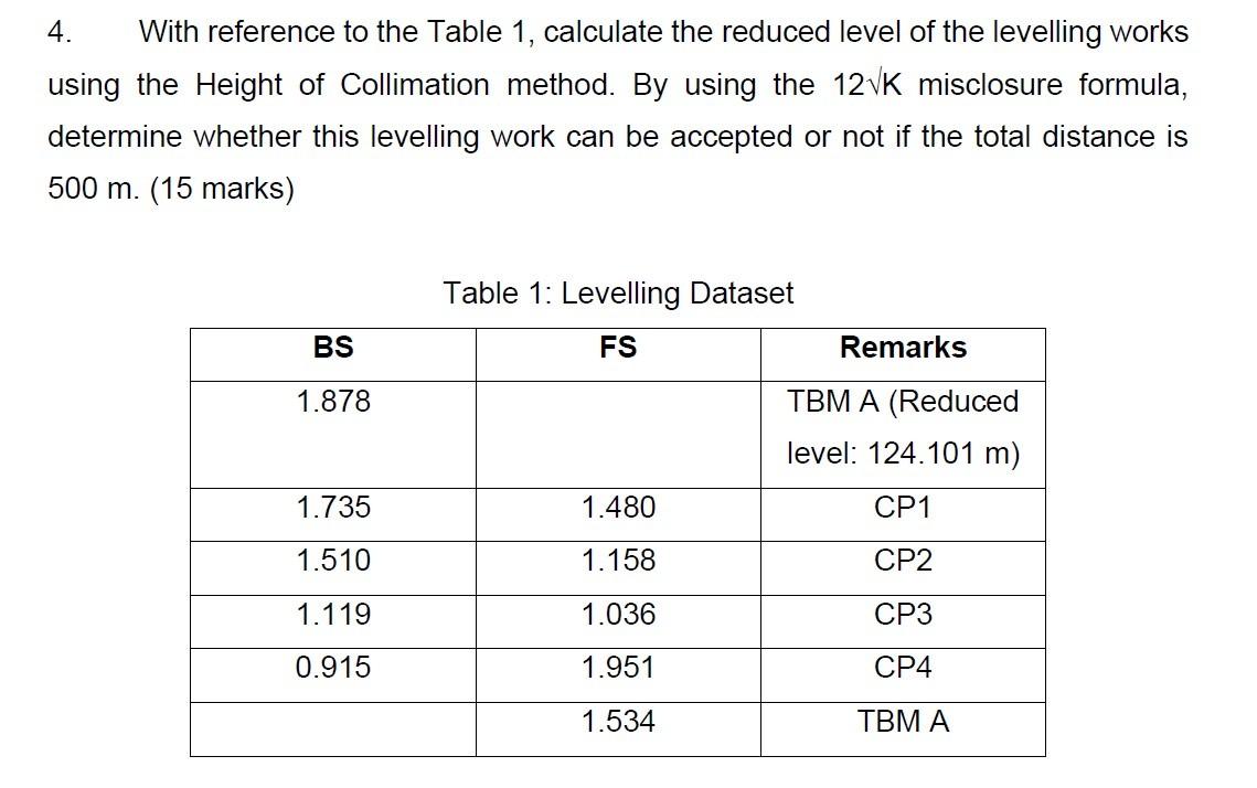 Solved 4. With reference to the Table 1, calculate the | Chegg.com