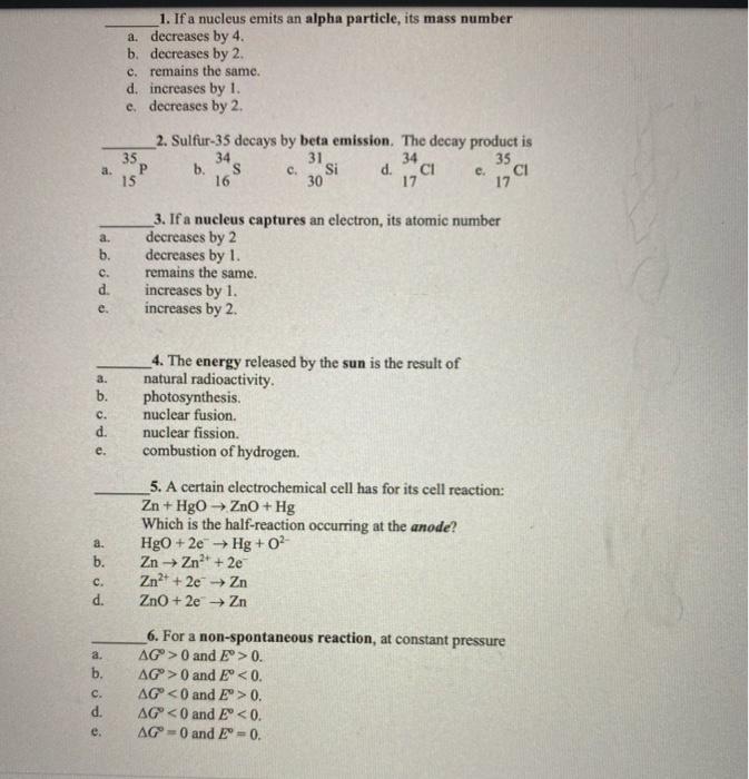 Solved 1. If a nucleus emits an alpha particle, its mass | Chegg.com