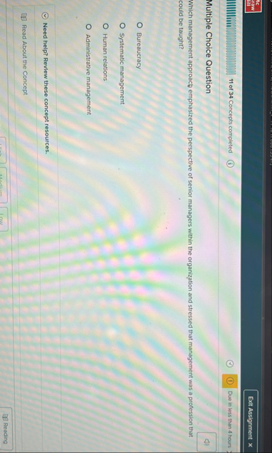 Solved AcrawRII11 ﻿of 34 ﻿Concepts completedDue in less than | Chegg.com
