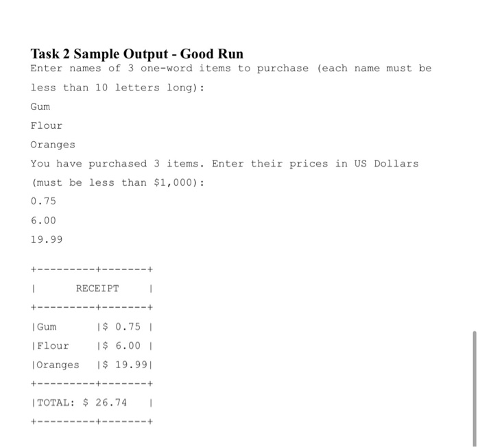 Solved Task 2 (10 points) Write a program named receipt.cpp | Chegg.com