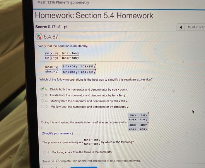 Solved Math 1316 Plane Trigonometry Homework: Section 5.4 | Chegg.com