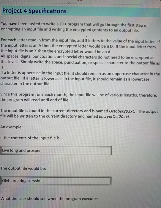 Solved Project 4 Specifications You have been tasked to | Chegg.com