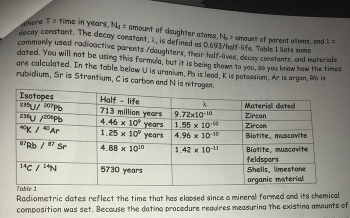 Solved Where TE+ TE time in years, Nd = amount of daughter | Chegg.com