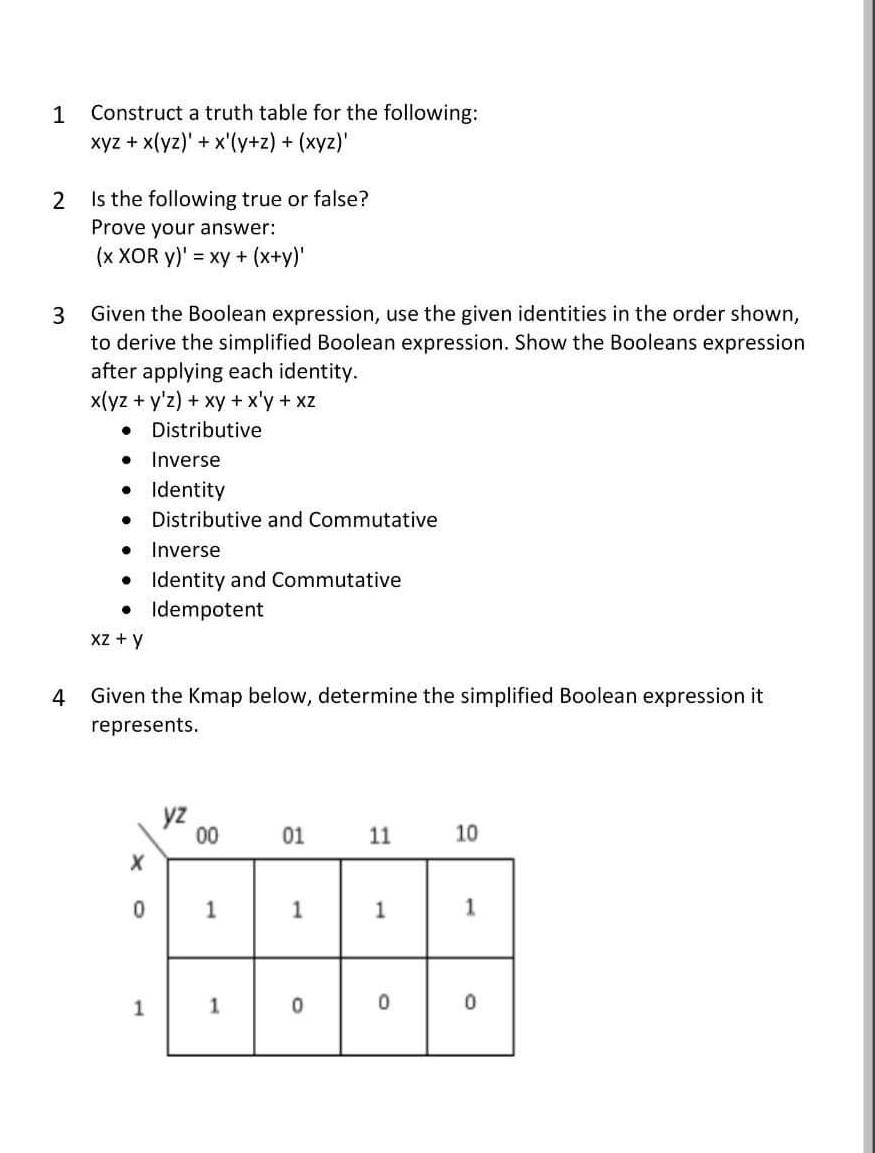 Solved 1 Construct a truth table for the following: | Chegg.com