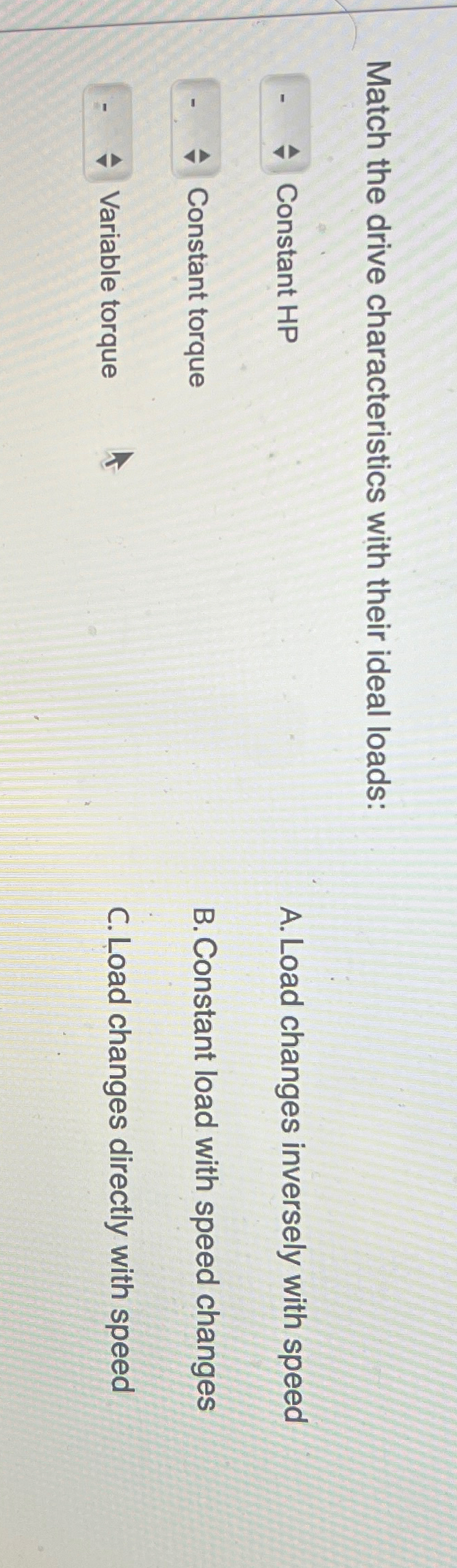 Solved Match the drive characteristics with their ideal | Chegg.com