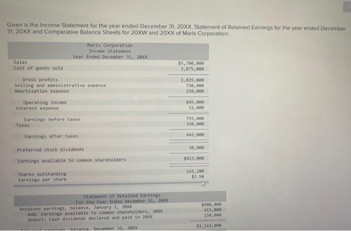Solved Prepare a statement of cash fiows for the Maris | Chegg.com