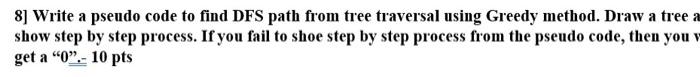 Solved 8] Write a pseudo code to find DFS path from tree | Chegg.com