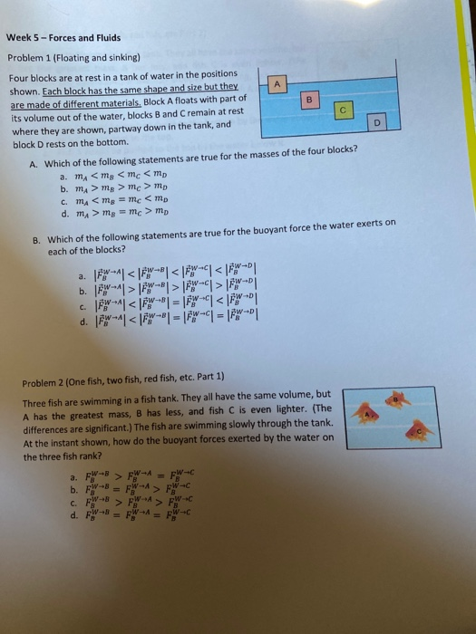 Solved D Week 5 -Forces and Fluids Problem 1 (Floating and | Chegg.com