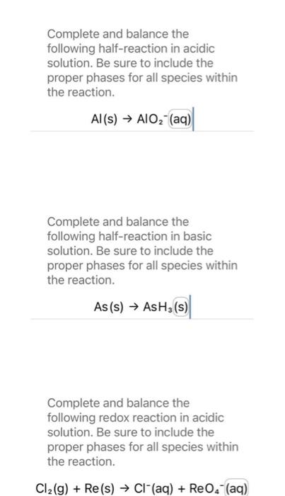 Solved Complete and balance the following half-reaction in | Chegg.com