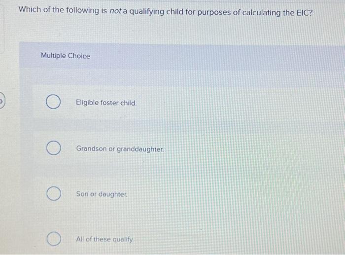 Solved Which of the following is not a qualifying child for | Chegg.com