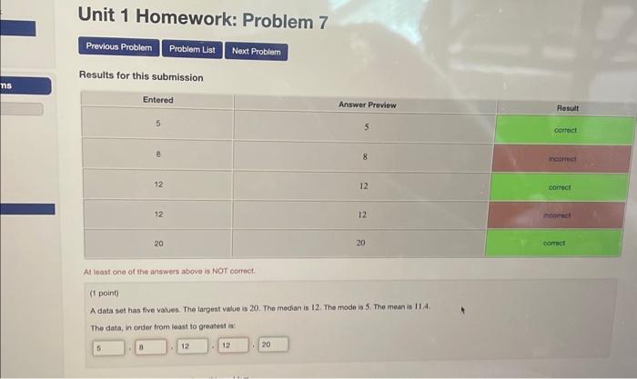 Solved Unit 1 Homework: Problem 7 Results for this | Chegg.com