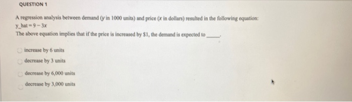 Solved QUESTION 1 A regression analysis between demand (y in | Chegg.com