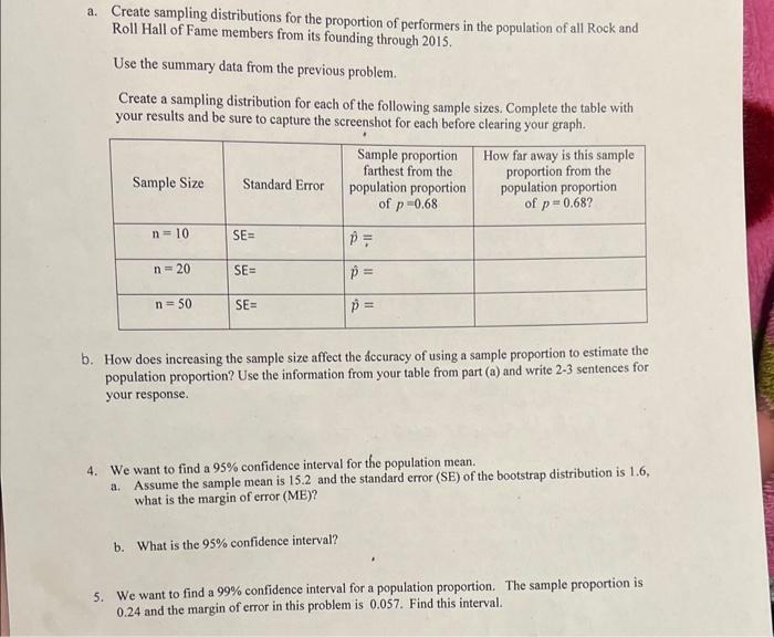 Solved a. Create sampling distributions for the proportion | Chegg.com