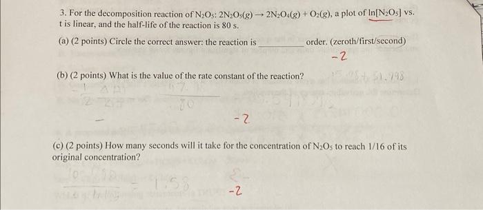 Solved 3. For the decomposition reaction of N2O5:2 N2O3(g)→2 | Chegg.com