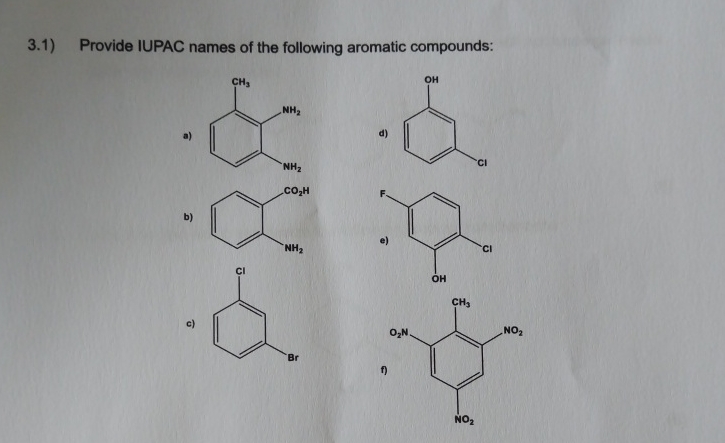 Solved 3.1) ﻿Provide IUPAC names of the following aromatic | Chegg.com