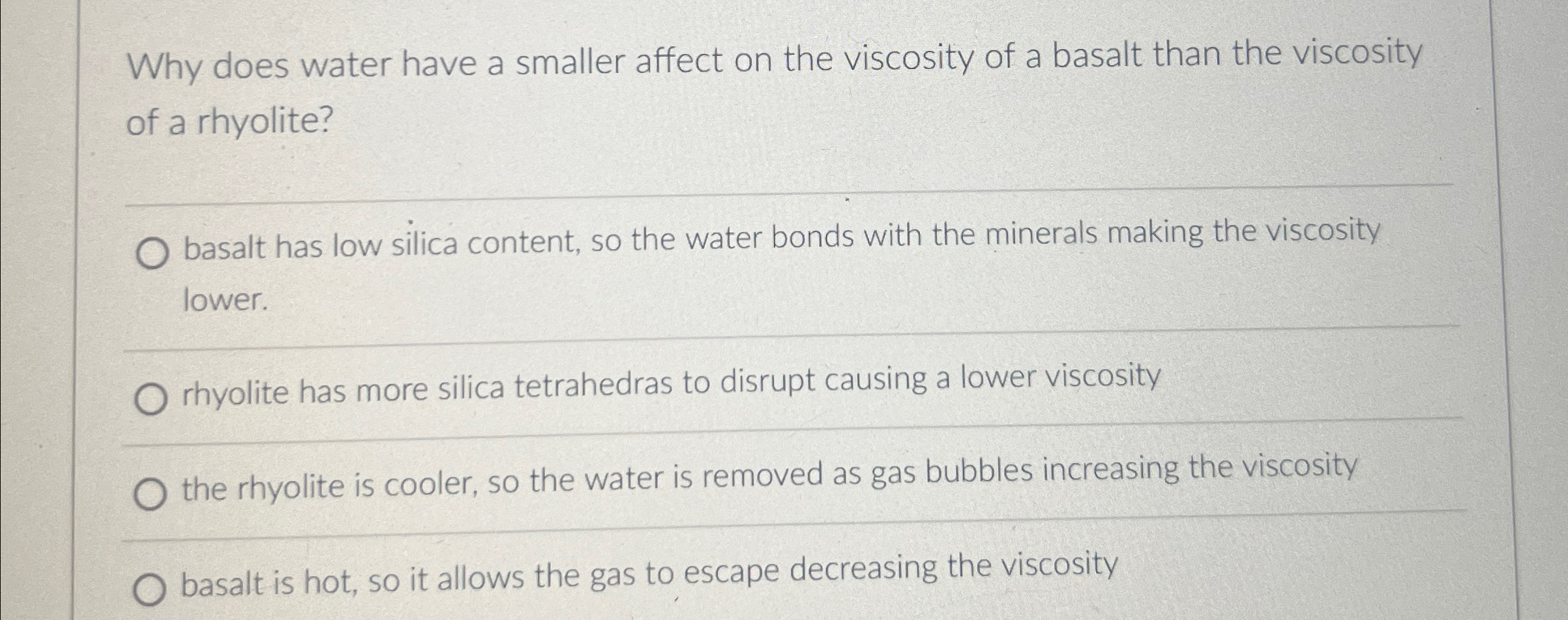 Solved Why does water have a smaller affect on the viscosity | Chegg.com