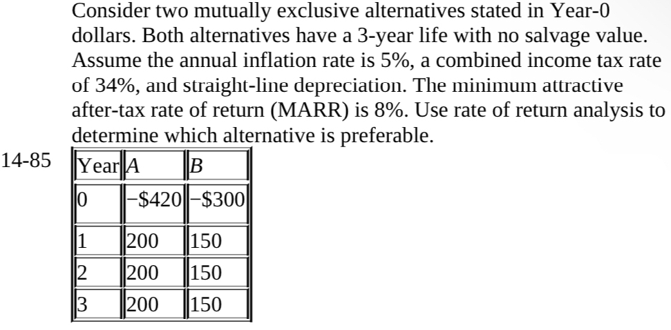 Solved Consider two mutually exclusive alternatives stated | Chegg.com