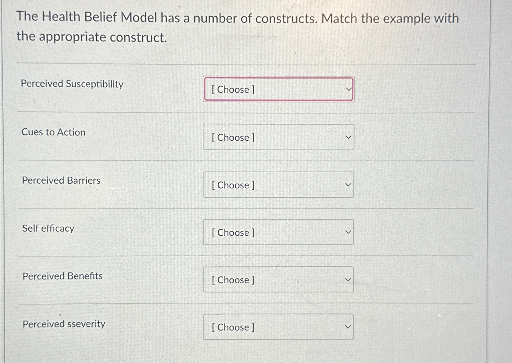 Solved The Health Belief Model has a number of constructs. | Chegg.com