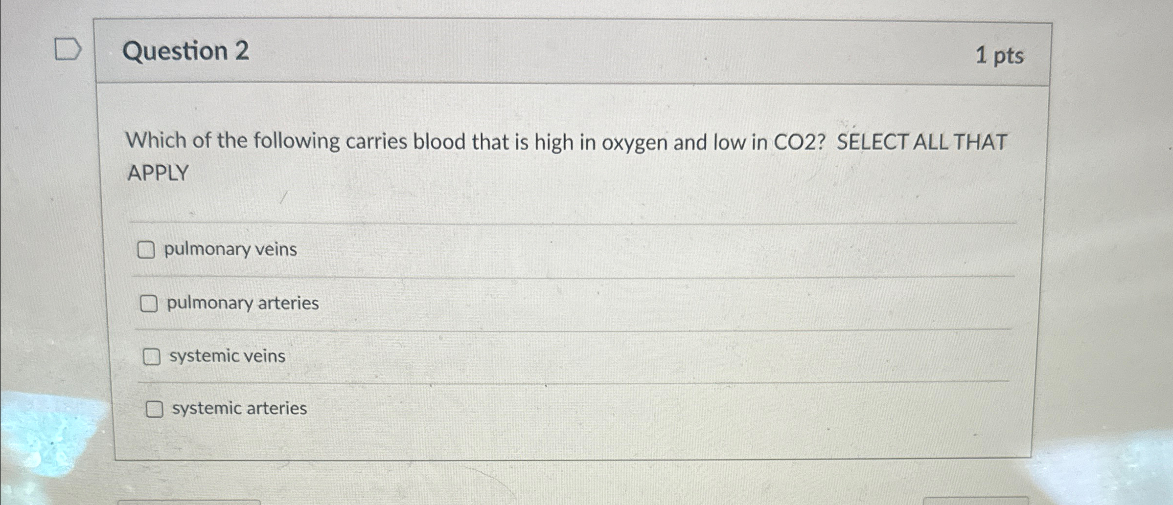 Solved Question 21 ﻿ptsWhich of the following carries blood | Chegg.com