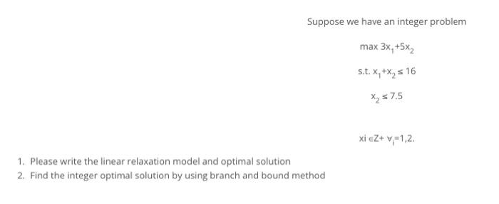 Solved Suppose we have an integer problem max3x1+5x2 s.t. | Chegg.com