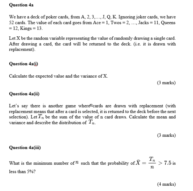 Solved Question 4aWe have a deck of poker cards, from | Chegg.com
