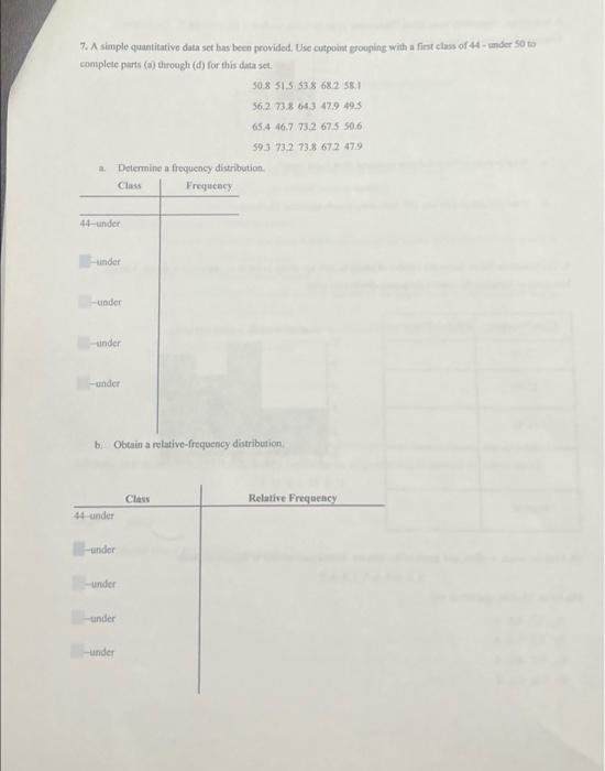 Solved 7. A simple quantitative data set has been provided. | Chegg.com