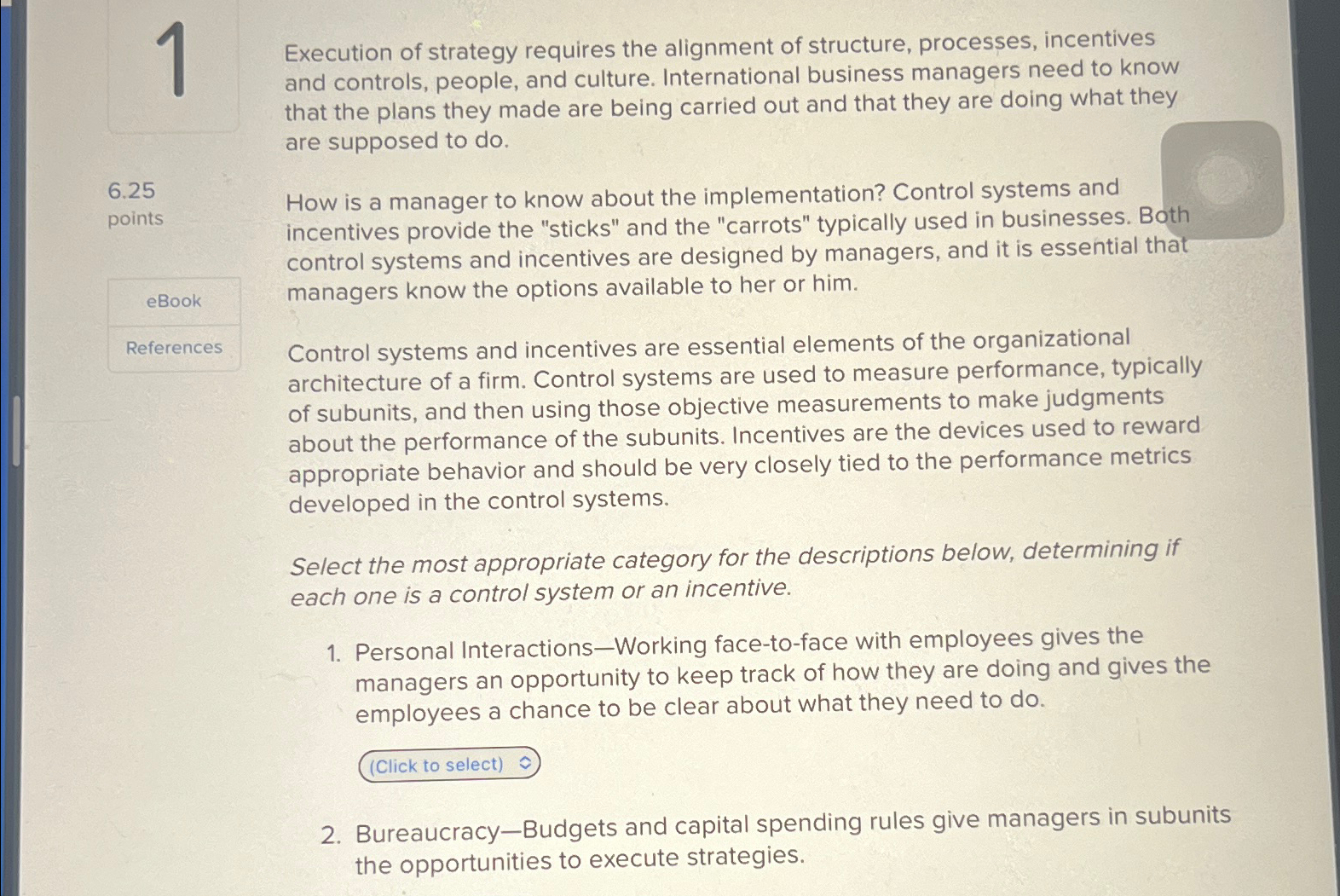Solved 16.25pointseBookReferencesExecution of strategy | Chegg.com