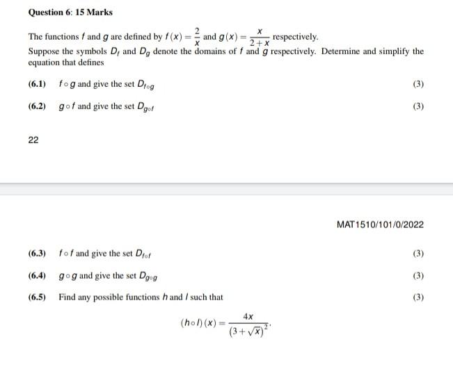Solved Question 6: 15 Marks The functions f and g are | Chegg.com
