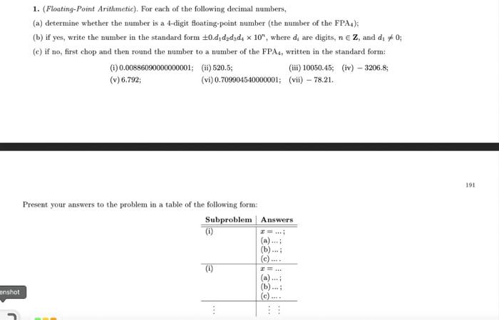 Solved n 1. (Floating-Point Arithmetic). For each of the | Chegg.com